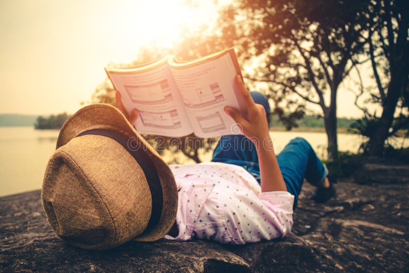 Women Read Books in Quiet Nature, Concept Read a Books Stock Image ...