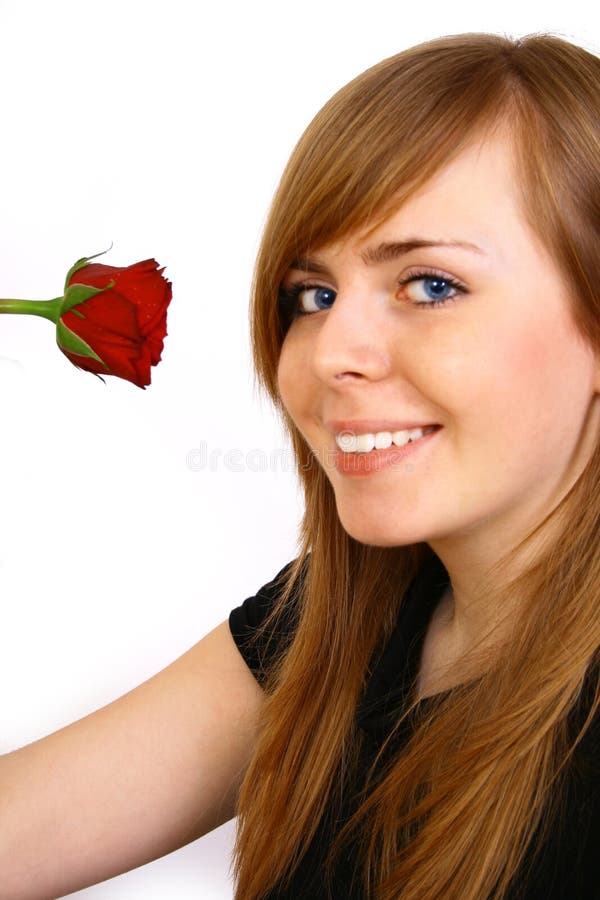 Women with rose stock image. Image of casual, studio, gift - 4363529