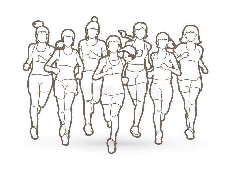 Women Running, Marathon Runners, Group of People Running Stock Vector ...