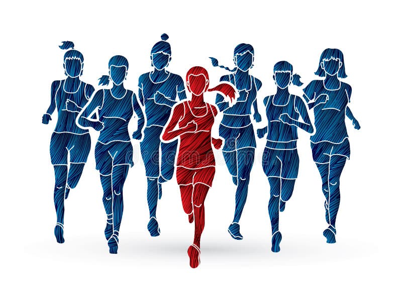 Women Running, Marathon Runners, Group of People Running Stock Vector ...