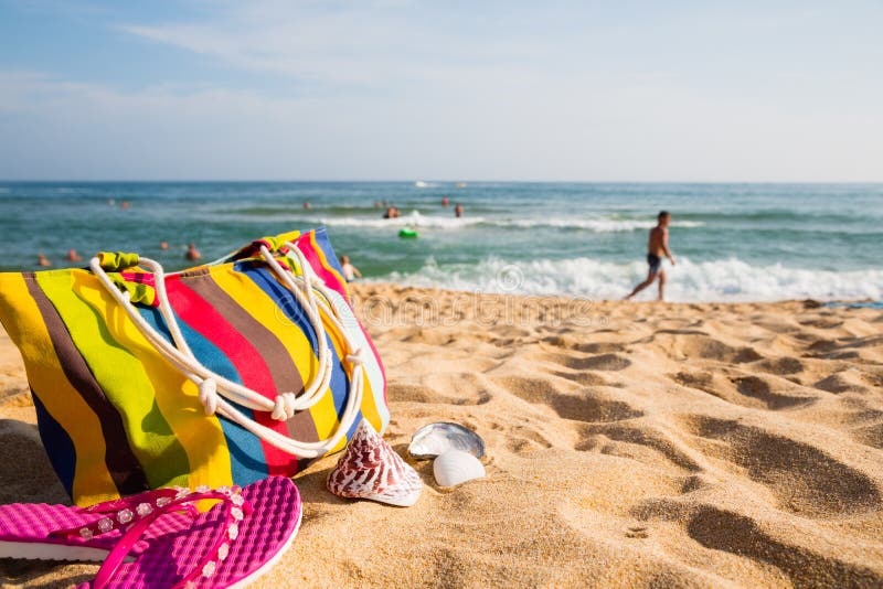 Women S Beach Accessories on the Sandy Shore Stock Image - Image of ...