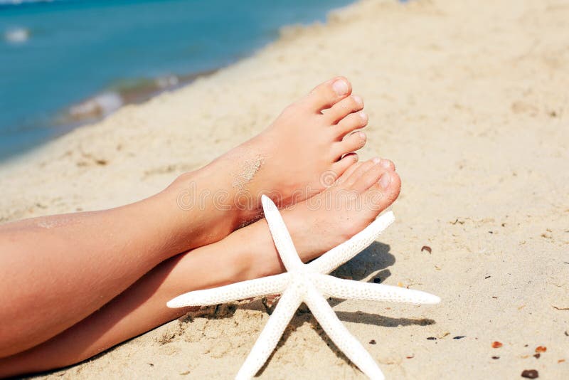 Women`s Beautiful Tan Legs on the Beach Stock Photo - Image of ...
