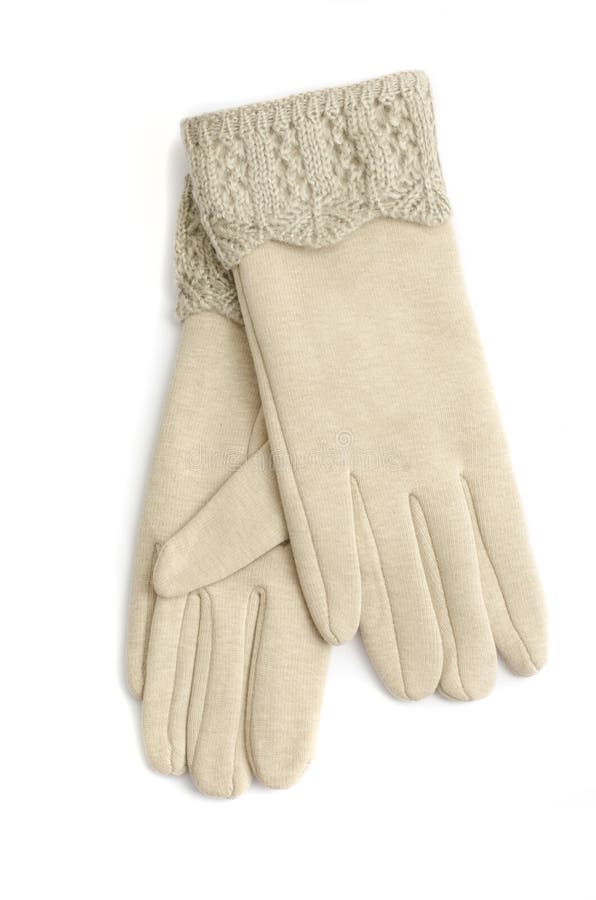 Women`s Beige Gloves Isolated on White Stock Image - Image of white ...