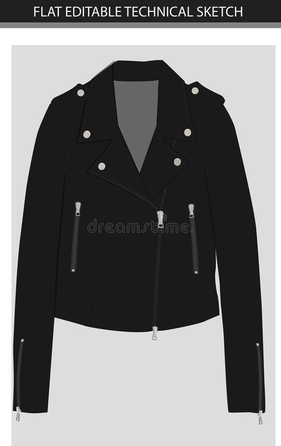 Women S Black Coat Leather Jacket Isolated on a Gray Background. Flat ...