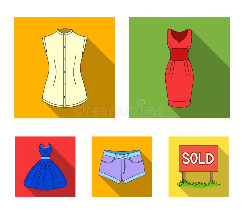 Women`s Clothing Flat Icons In Set Collection For Design Clothing