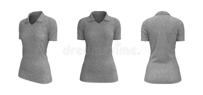 Women`s Collared T Shirt Mockup Front Side And Back Views Design