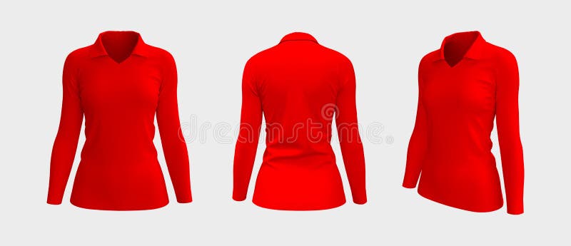 Women`s Collared T Shirt Mockup Front Side And Back Views Stock