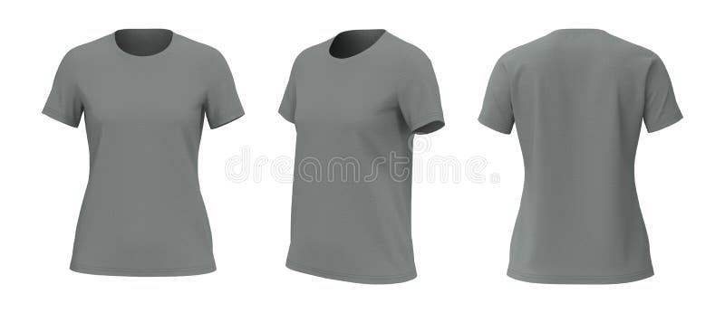 Women`s Crewneck T Shirt Mockup Front Side And Back Views Stock