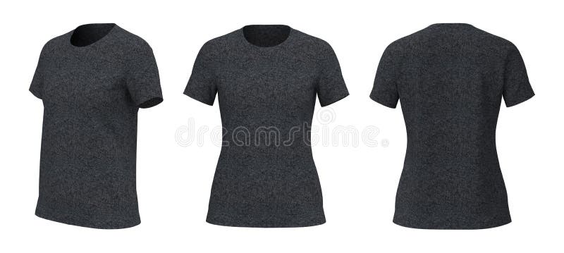 Women`s Crewneck T Shirt Mockup Front Side And Back Views Stock