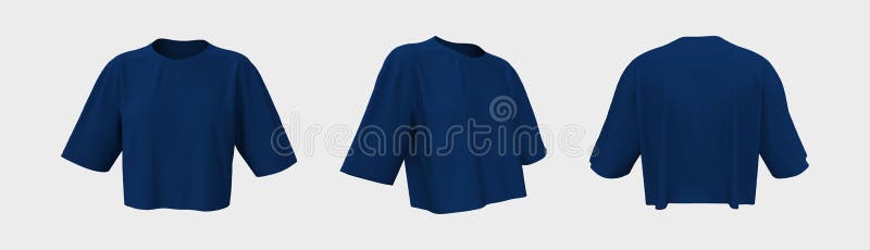 Women`s Cropped T Shirt Mockup Front Side And Back Views Stock
