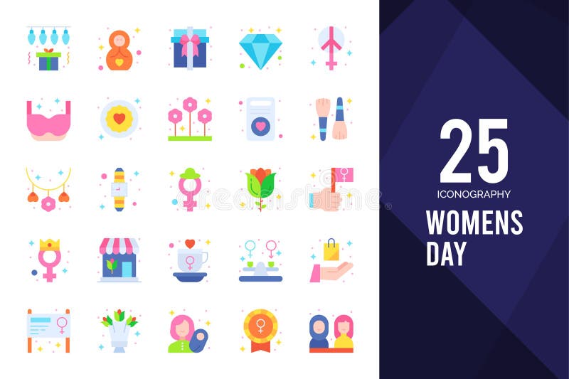 25 Women S Day Flat Icon Pack. Vector Illustration Stock Illustration ...