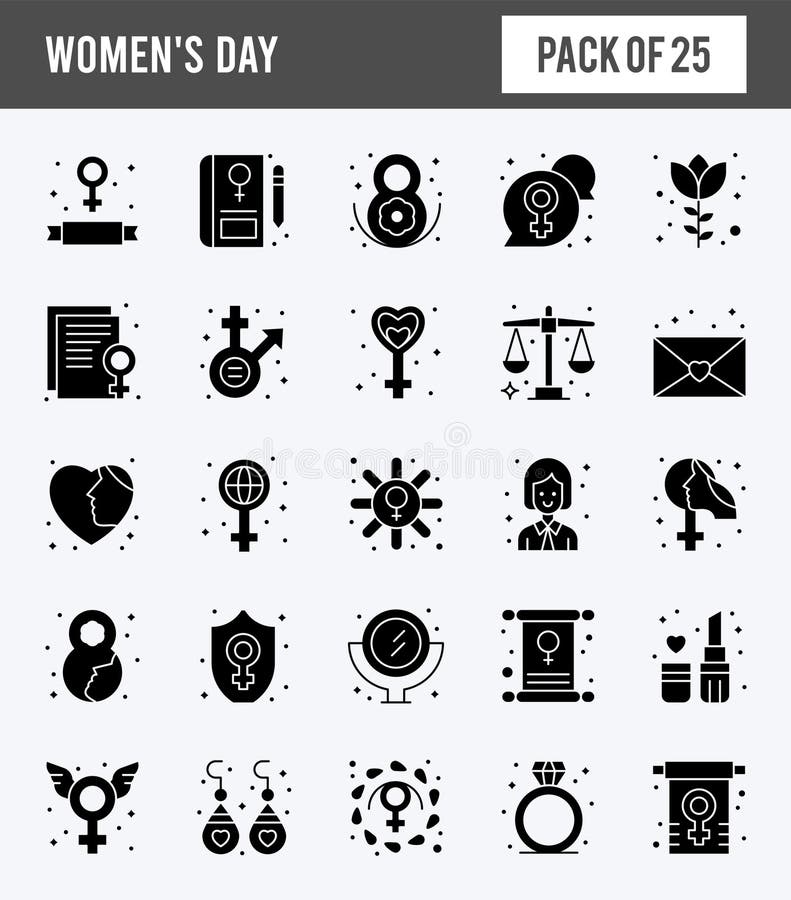 25 Women S Day Glyph Icon Pack. Vector Illustration Stock Vector ...