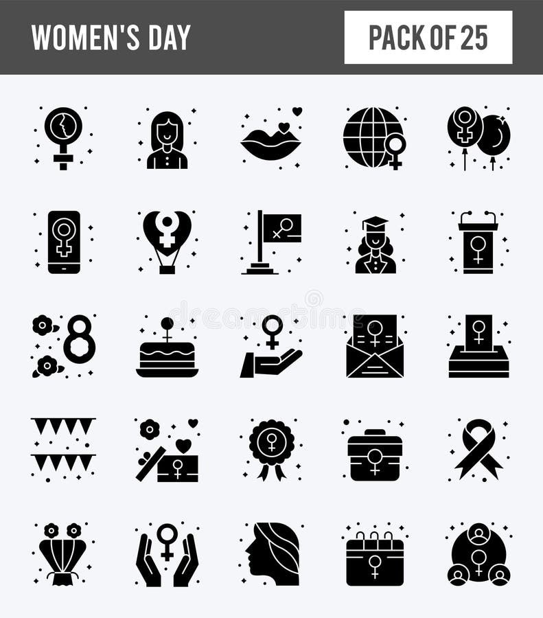 25 Women S Day Glyph Icon Pack. Vector Illustration Stock Vector ...