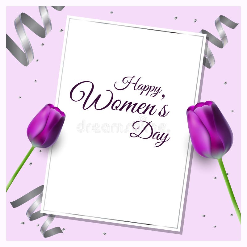 Women S Day, 8 March Greeting Card with Tulip Flowers. with Typography ...