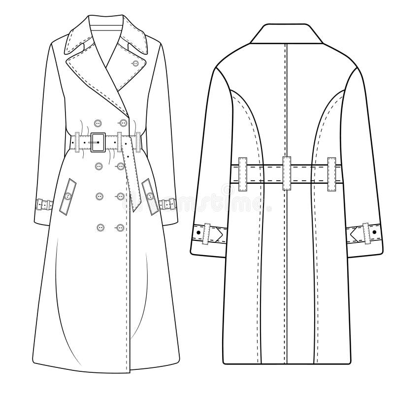 Women S Double-breasted Trench Coat Vector Design, Women Long Coat ...