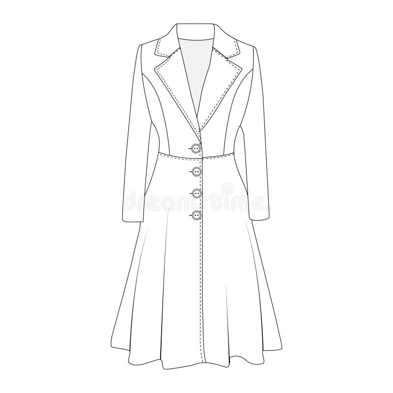 Women S Double-breasted Trench Coat Vector Design, Women Long Coat ...