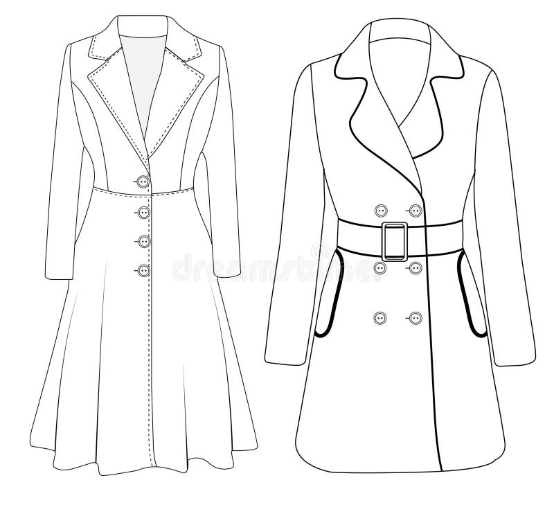 Women S Double-breasted Trench Coat Vector Design, Women Long Coat ...
