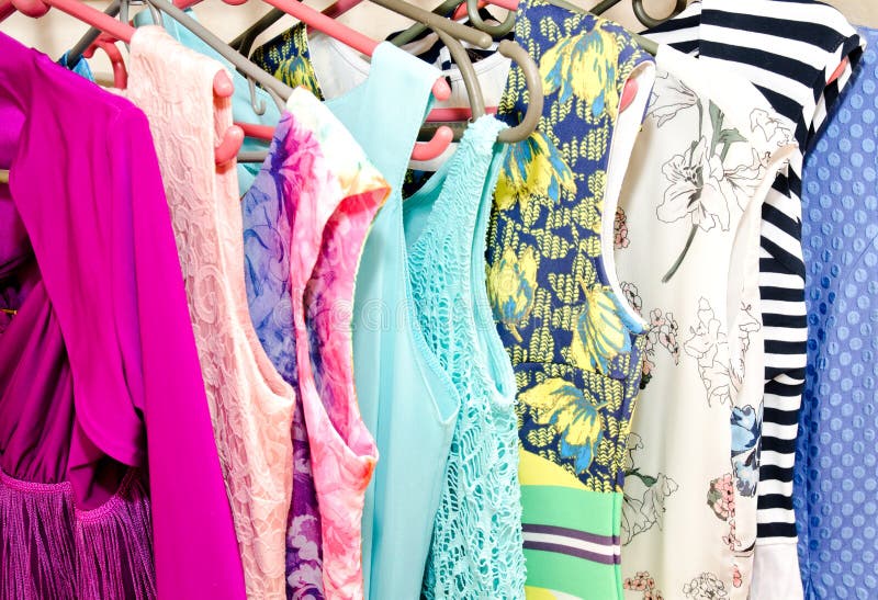 Women s dresses on hangers stock image. Image of variety - 71611041