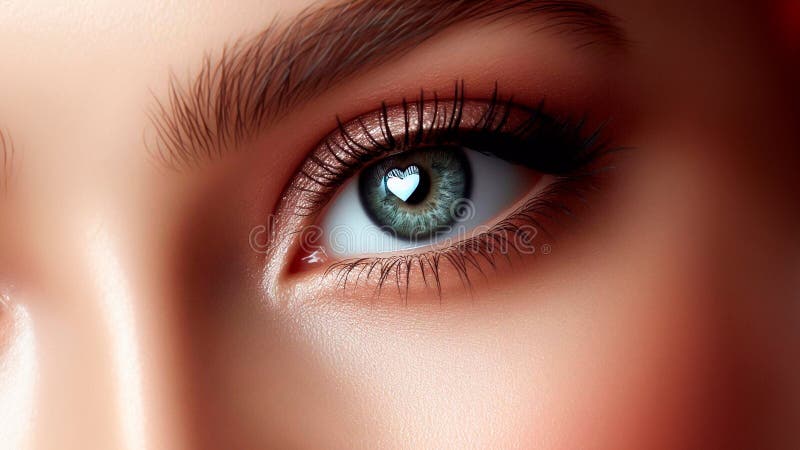 Women S Eyes Reflecting Love, Close-up. Generated AI Stock Illustration ...