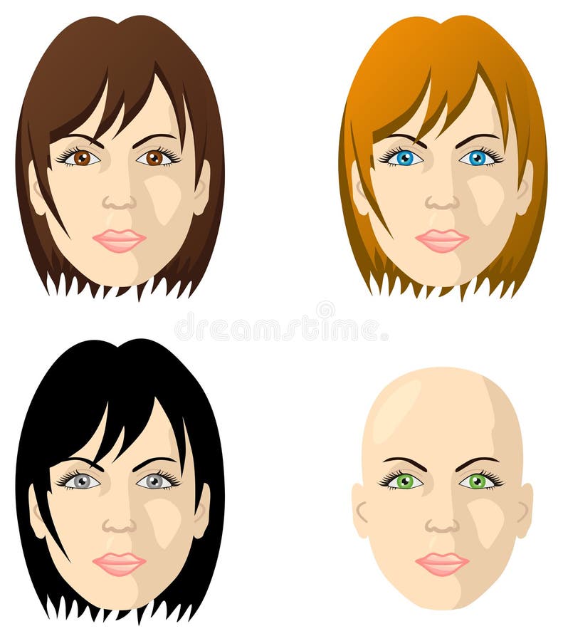 Women S Faces, Different Color Eyes and Hair Stock Vector ...