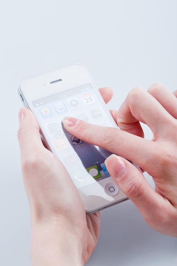 Women S Fingers Keeps White Iphone 4 Editorial Stock Image - Image of ...