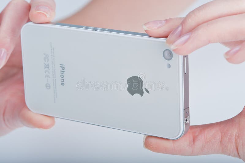 White Iphone 4 in Women S Hands Editorial Stock Photo - Image of ...