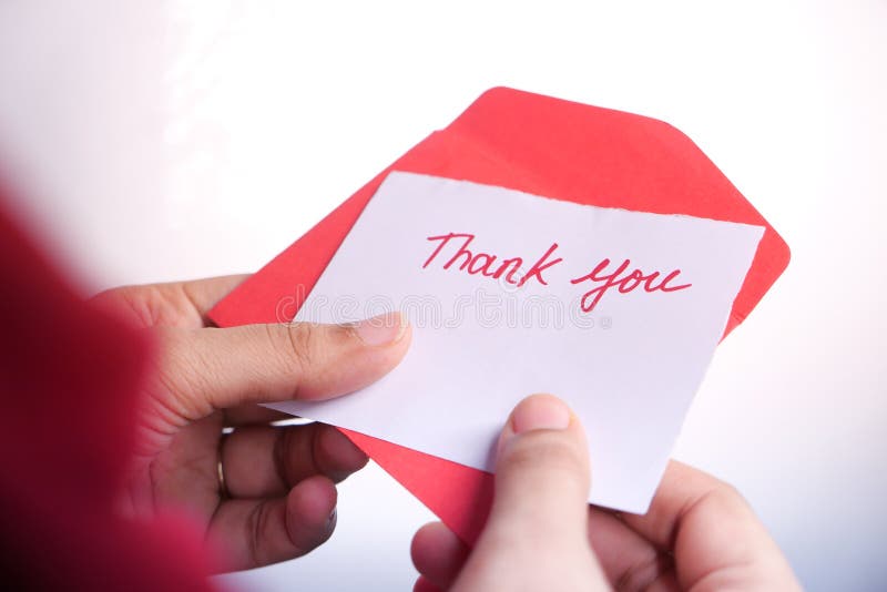 Women`s Hand Holding Thank You Note Isolated on White Stock Photo ...