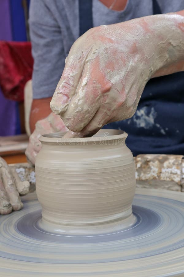 Women`s Hand Makes a Clay Pot on the Machine Stock Image - Image of ...