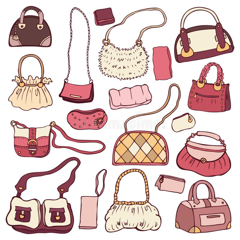 Womens Handbags. Hand Drawn Vector Set 1. Stock Illustration ...