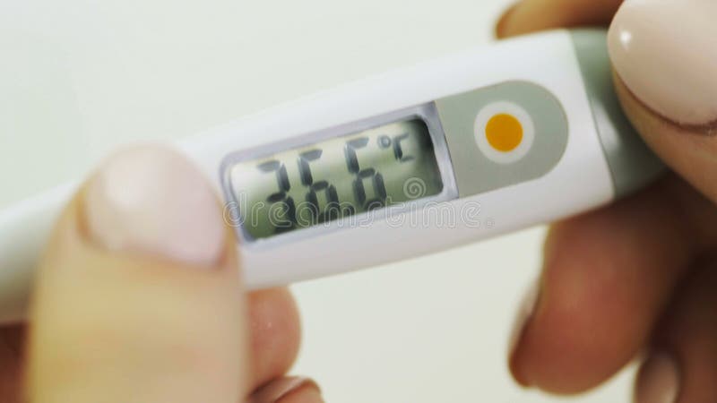 Women& X27;s Hands Hold an Electronic Thermometer, the Temperature is ...