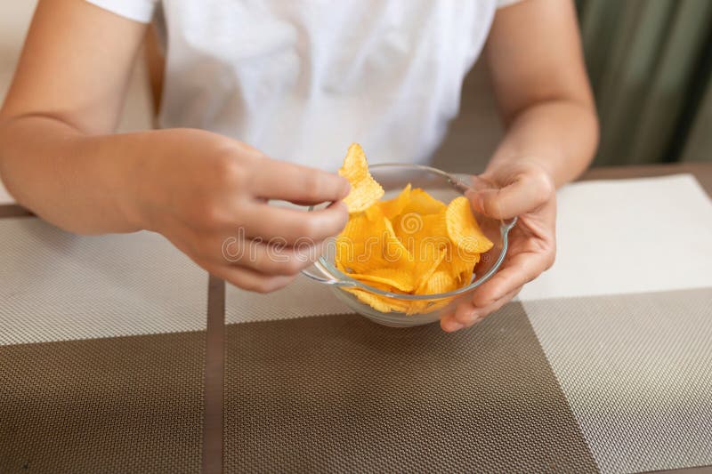 Women S Hands Holding Chips for an Unhealthy Snack Stock Photo - Image ...