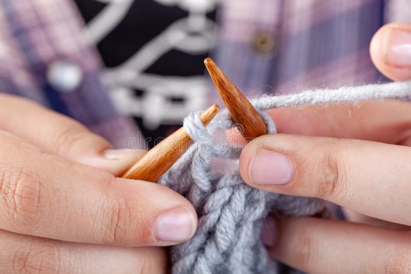 Women`s Hands Knit from Grey Wool. Hand Knitting Stock Photo - Image of home, entertainment ...