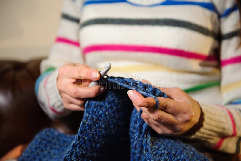 Women`s Hands Knitting. Close Up of Hands Knitting Stock Image - Image ...