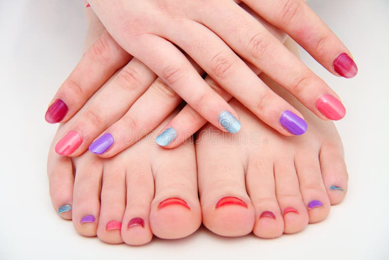 Women S Hands and Legs with a Colored Nails Stock Image - Image of ...