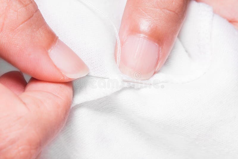 Women S Hands while Sewing White Cloth Stock Image - Image of cloth ...