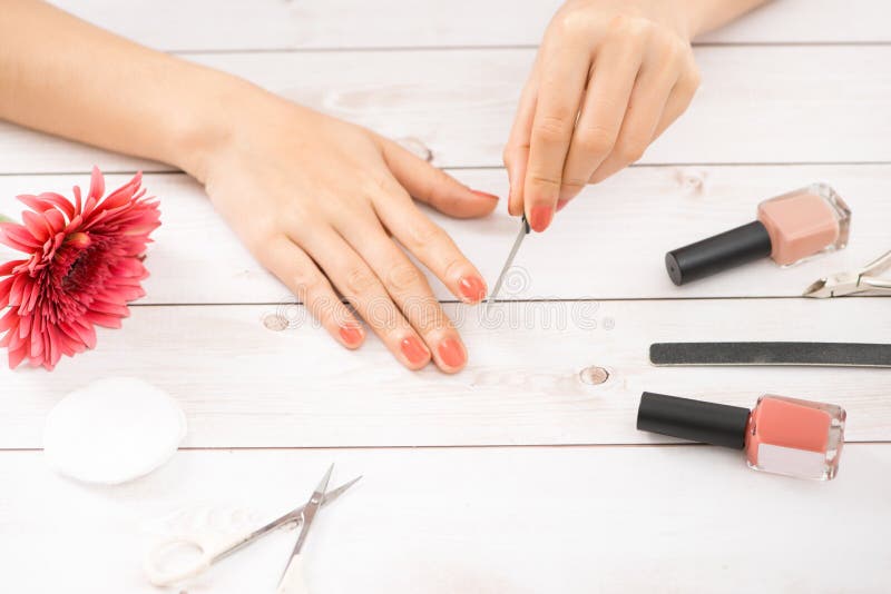 Women`s Hands with Tools for Manicure. Nail Care. Stock Photo - Image ...