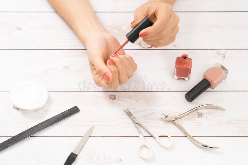Women`s Hands with Tools for Manicure. Nail Care. Stock Photo - Image ...