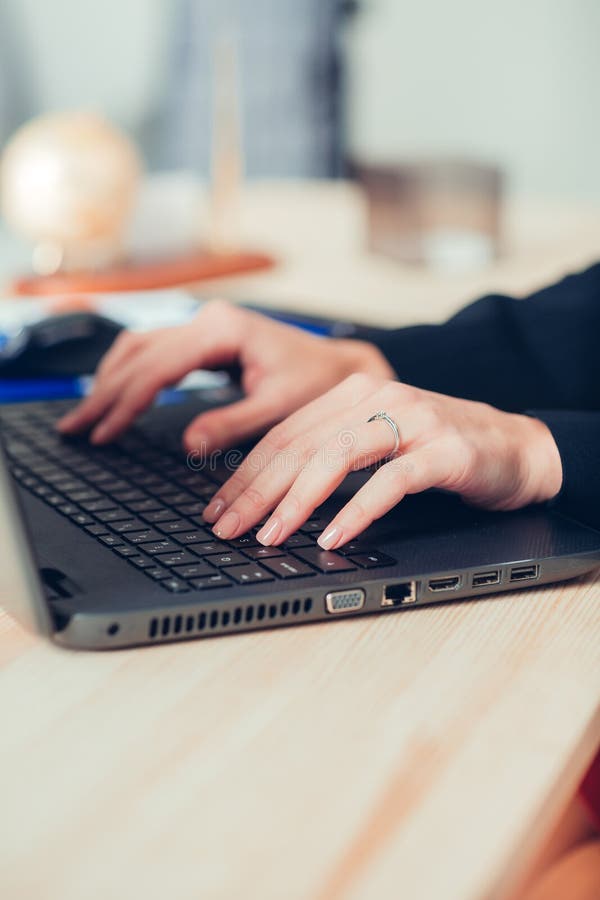 Women`s Hands are Typing on Laptop`s Keyboard. Stock Photo - Image of ...