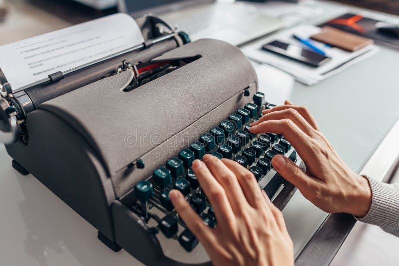 Women`s Hands Typing on an Old Typewriter Stock Photo - Image of adult ...