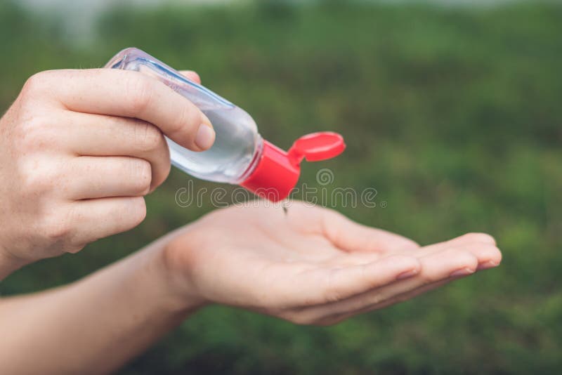 Women`s Hands Using Wash Hand Sanitizer Gel Stock Image - Image of ...