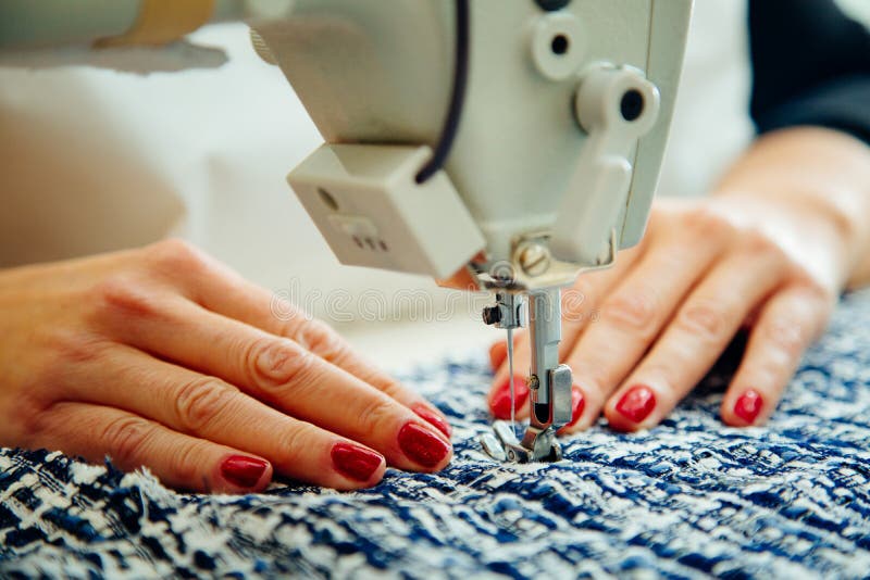 Women`s Hands at Work with Sewing Machine Stock Photo - Image of ...
