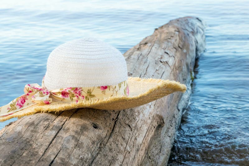 Women`s Hat on a Log on the Water Stock Image - Image of enjoy ...
