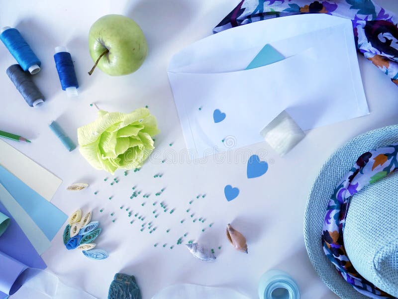 Women`s Hat, Thread and Colored Paper for Handwork Stock Photo - Image ...