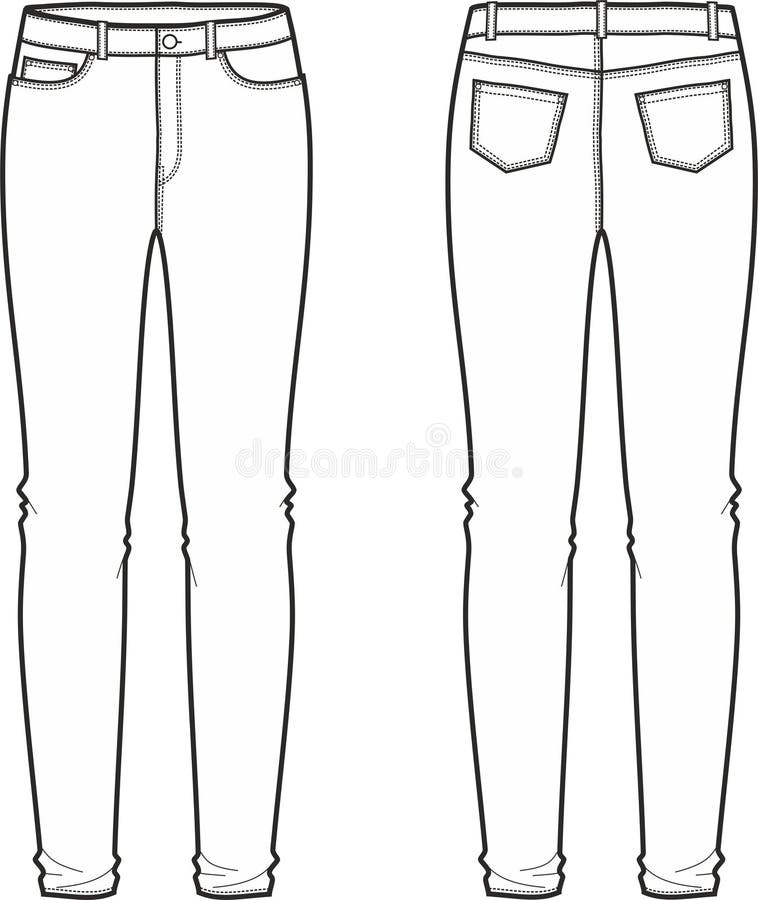 Womens Jeans Flat Sketch Stock Illustrations – 89 Womens Jeans Flat ...