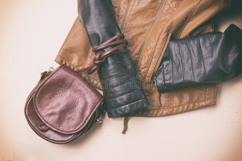 Women`s Leather Jacket and Accessories. Stock Image - Image of wear ...