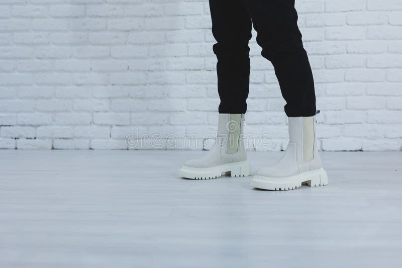 Women& X27;s Legs Close-up in White Autumn Boots. Women& X27;s Boots ...