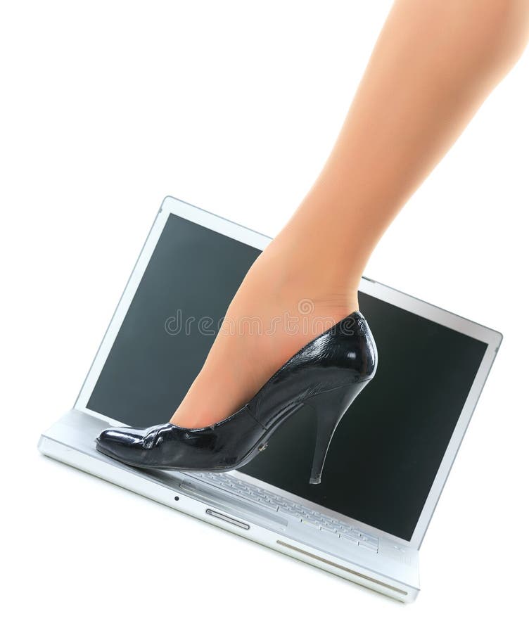 Women S Legs and the Laptop. Stock Photo - Image of electronic, long ...