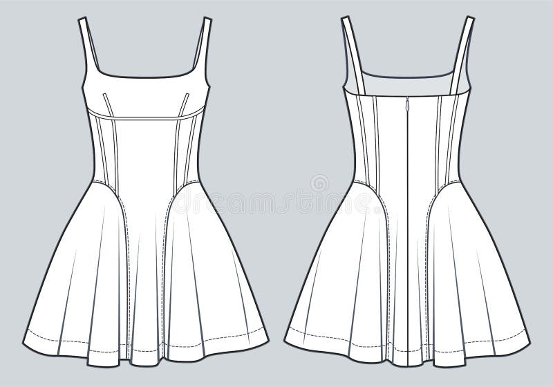 Mini Dress Fashion Flat Technical Drawing Template Girl T Shirt Dress