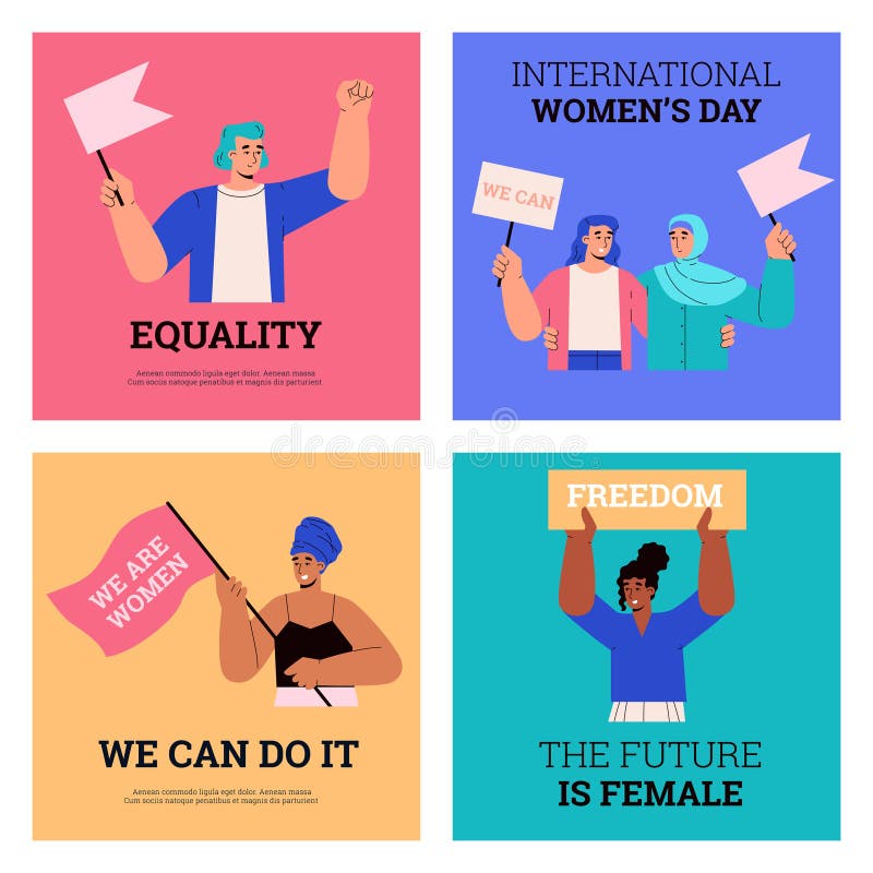 Women S Rights Protests, Set of Square Posters - Flat Vector ...