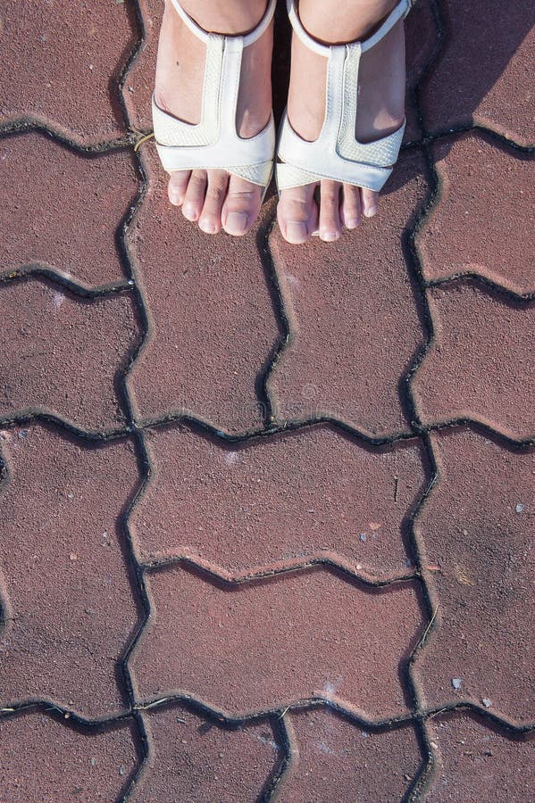 Women`s Shoe on the Floor, Shoe on Concrete Blocks Stock Photo - Image ...